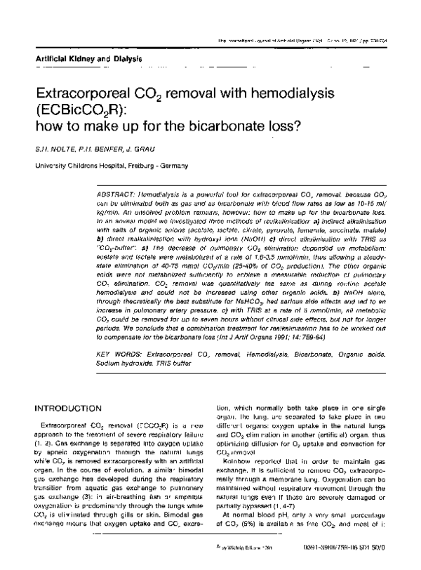 (PDF) Extracorporeal Co2 Removal with Hemodialysis (ECBicCO2R): How to ...