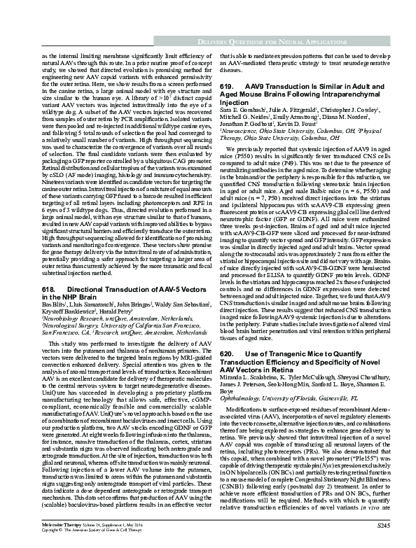 (PDF) 618. Directional Transduction of AAV-5 Vectors in the NHP Brain