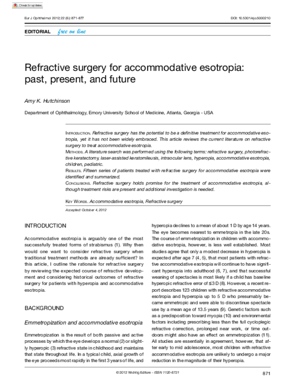 (PDF) Refractive Surgery for Accommodative Esotropia: Past, Present ...