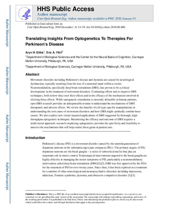 (PDF) Translating insights from optogenetics into therapies for ...