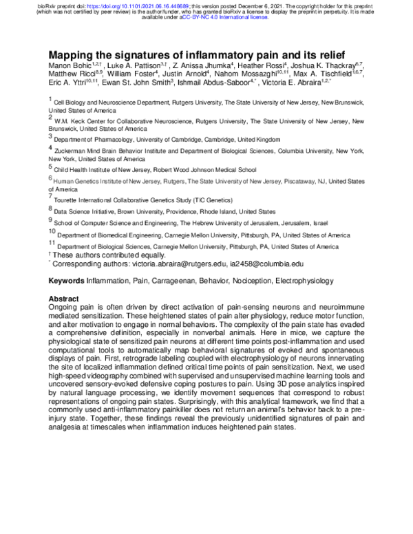 (PDF) Mapping the signatures of inflammatory pain and its relief