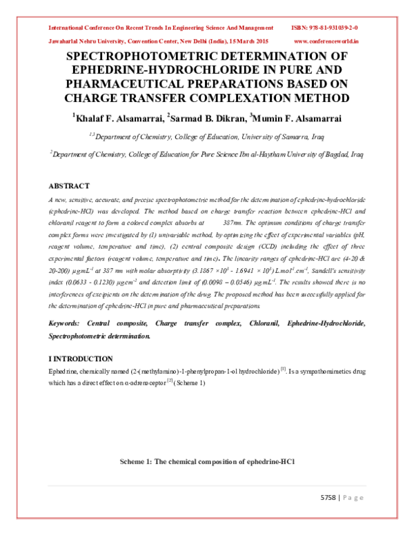 (PDF) Spectrophotometric Determination of Ephedrine-Hydrochloride in Pure and Pharmaceutical ...