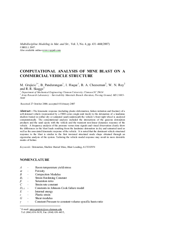 (PDF) Computational Analysis of Mine Blast on a Commercial Vehicle ...