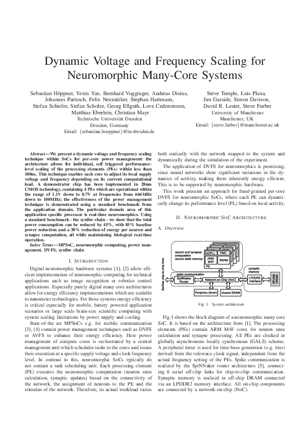 (PDF) Dynamic voltage and frequency scaling for neuromorphic many-core systems