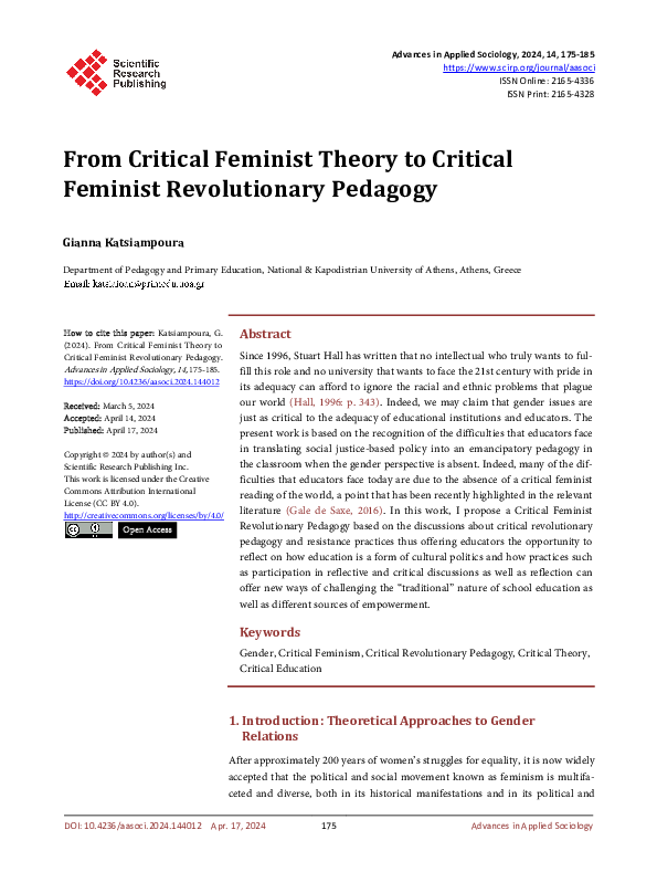 (PDF) From Critical Feminist Theory to Critical Feminist Revolutionary ...