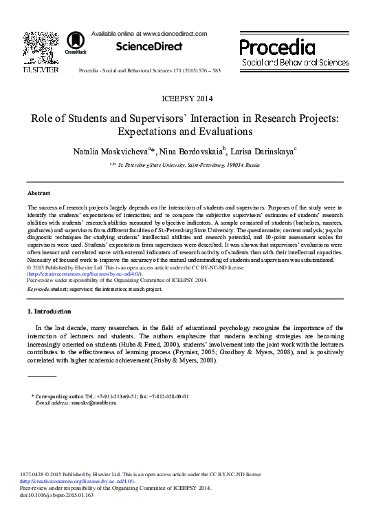 (PDF) Role of Students and Supervisors’ Interaction in Research ...