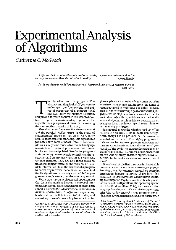 (PDF) Experimental Analysis of Algorithms