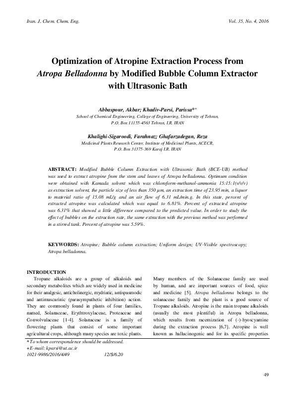 (PDF) Optimization of Atropine Extraction Process from Atropa ...