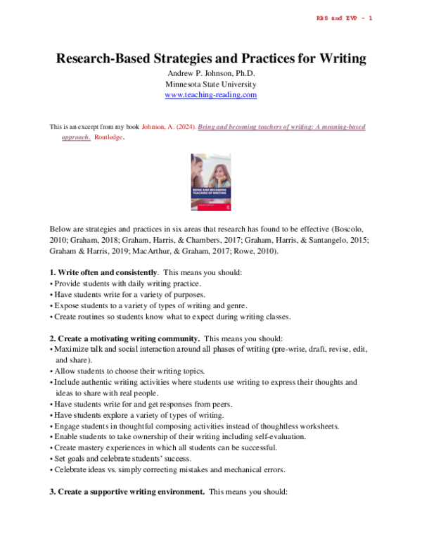 (PDF) Research-Based Strategies and Practices for Writing