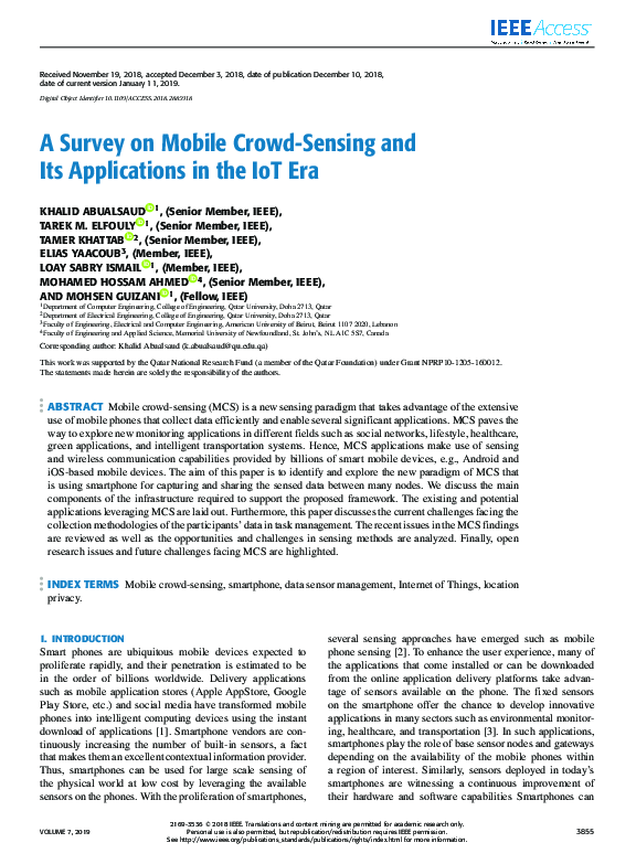 (PDF) A Survey on Mobile Crowd-Sensing and Its Applications in the IoT Era