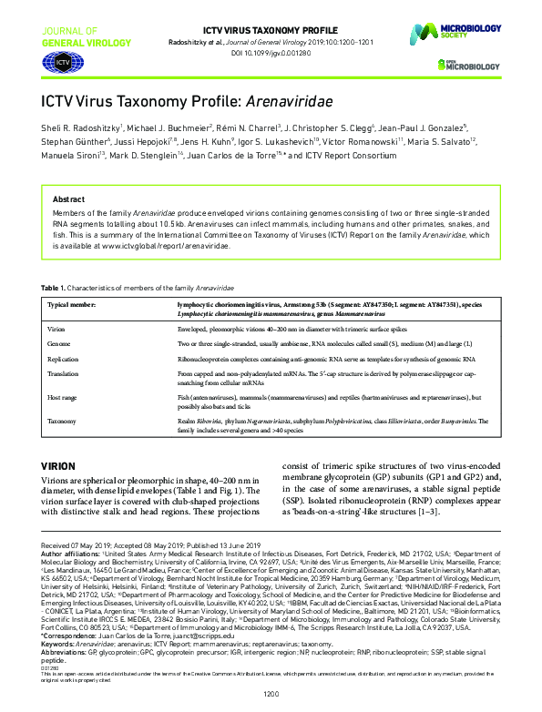 (PDF) ICTV Virus Taxonomy Profile: Arenaviridae