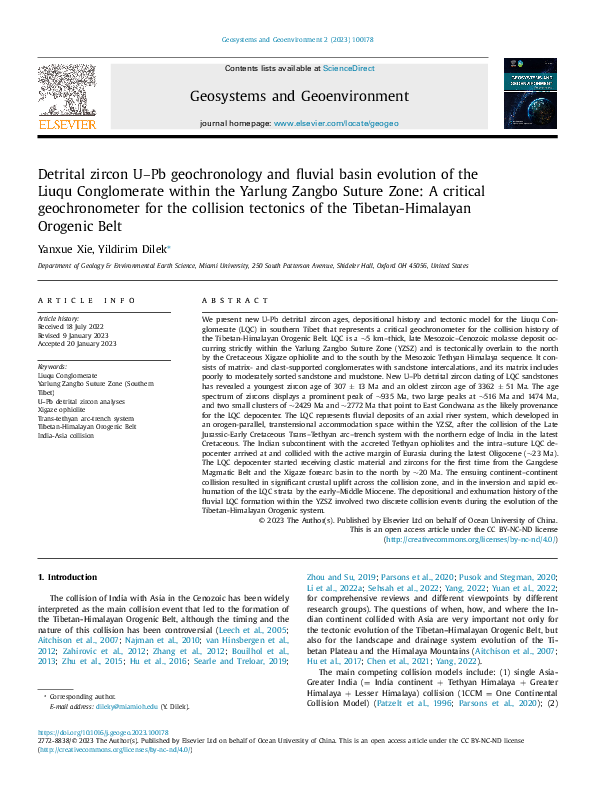 (PDF) Detrital zircon U–Pb geochronology and fluvial basin evolution of the Liuqu Conglomerate ...