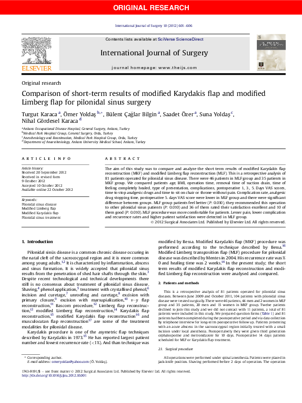 (PDF) Comparison of short-term results of modified Karydakis flap and ...