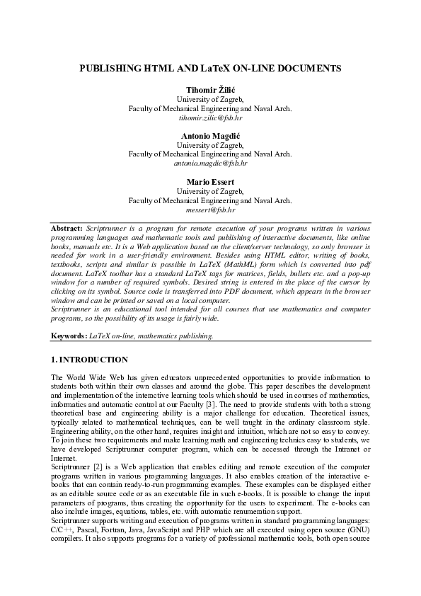 (PDF) Publishing HTML and LaTeX on-line documents