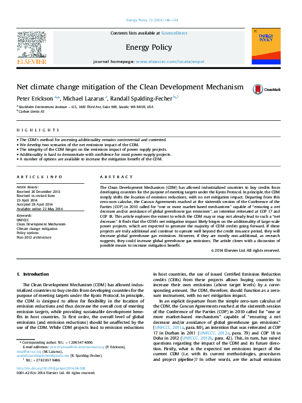 (PDF) Net climate change mitigation of the Clean Development Mechanism