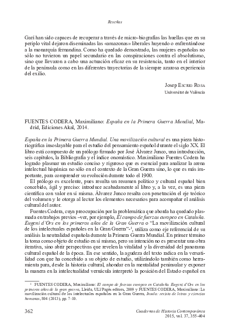 (PDF) Fuentes Codera, Maximiliano: "España en la Primera Guerra Mundial