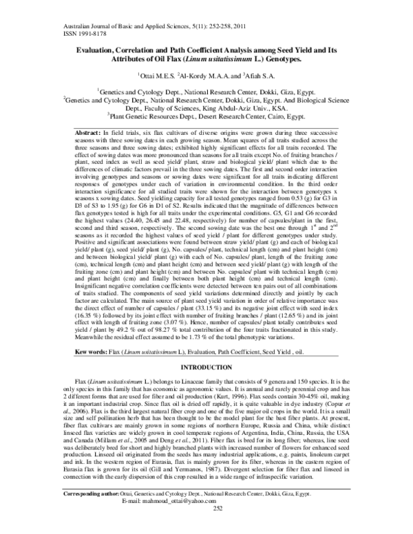 Pdf Evaluation Correlation And Path Coefficient Analysis Among Seed Yield And Its Attributes