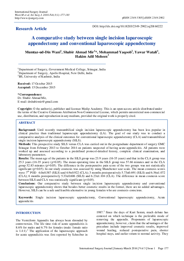 (PDF) A comparative study between single incision laparoscopic ...