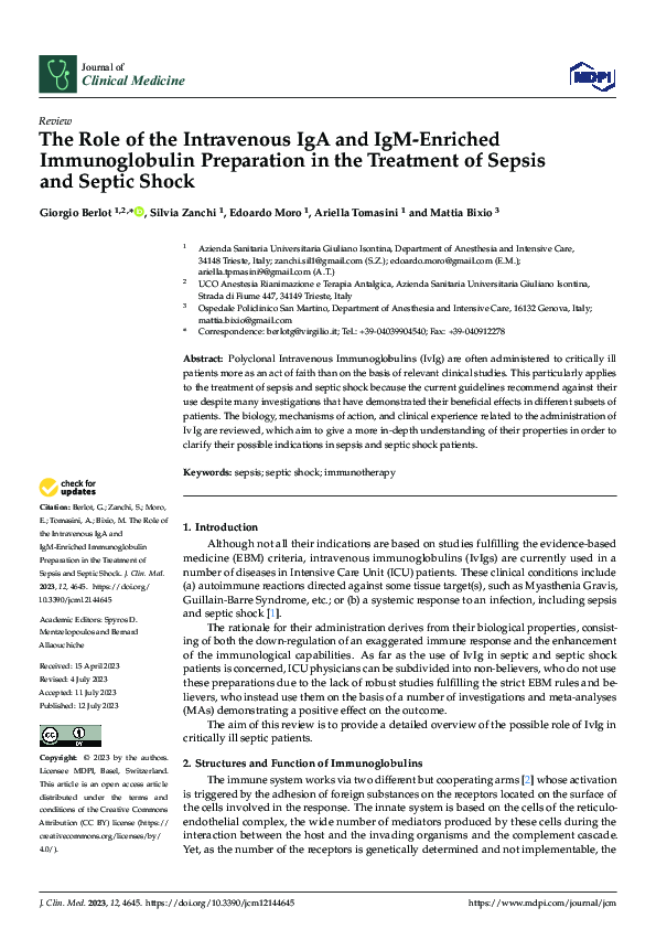 (PDF) The Role of the Intravenous IgA and IgM-Enriched Immunoglobulin ...