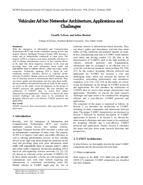 (PDF) Vehicular Ad-hoc Networks: Architecture, Applications and ...
