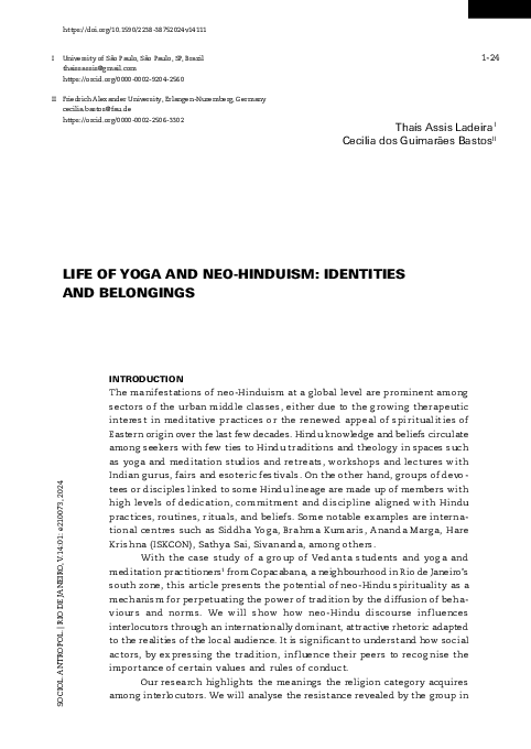 (PDF) Life of yoga and Neo-Hinduism: identities and belongings