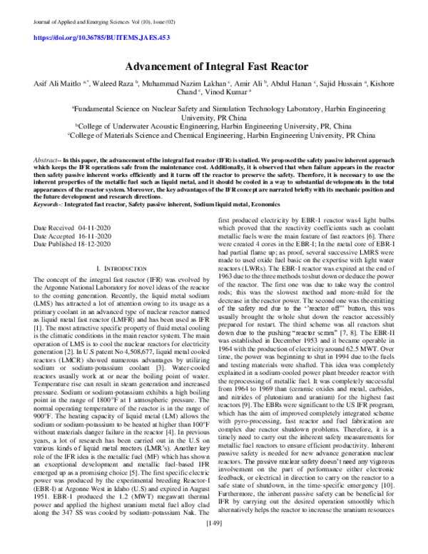 (PDF) Advancement of Integral Fast Reactor