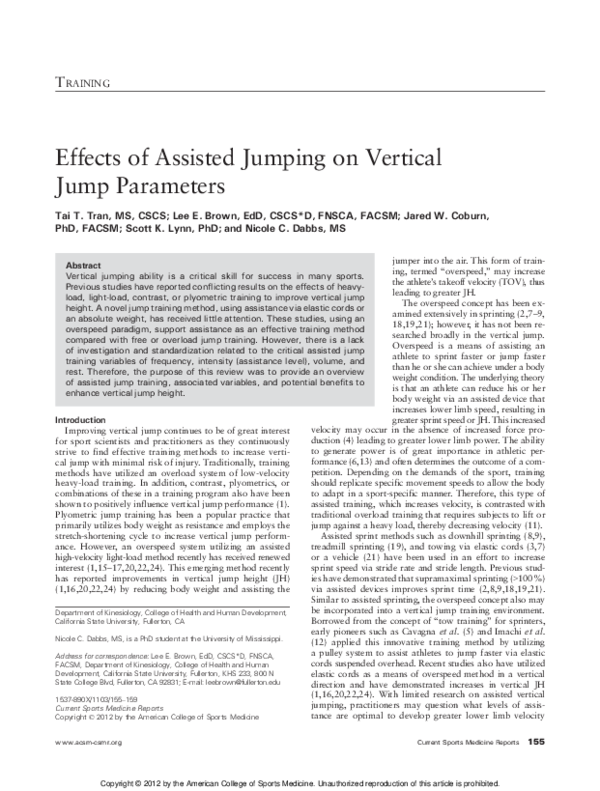 (PDF) Effects of Assisted Jumping on Vertical Jump Parameters | Scott ...