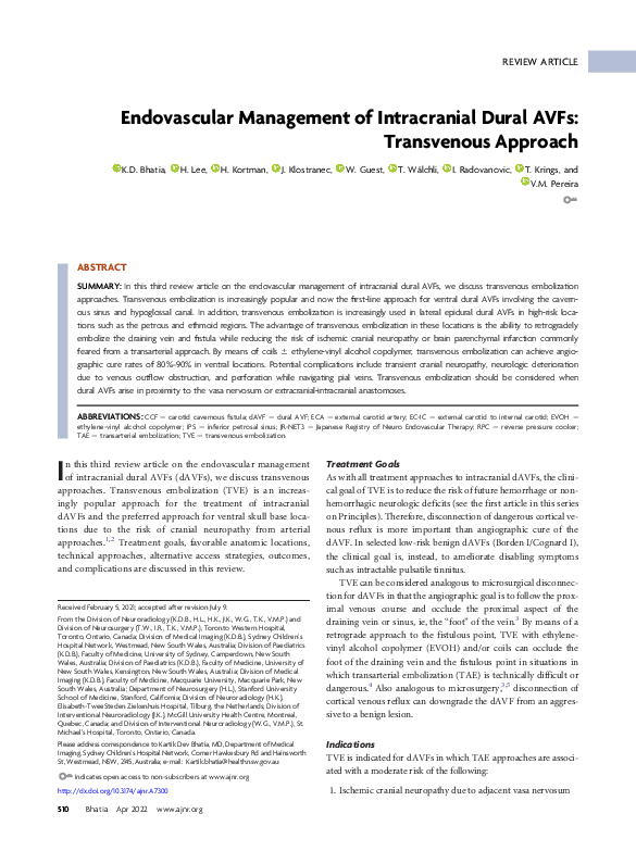 (PDF) Endovascular Management of Intracranial Dural AVFs: Transvenous ...