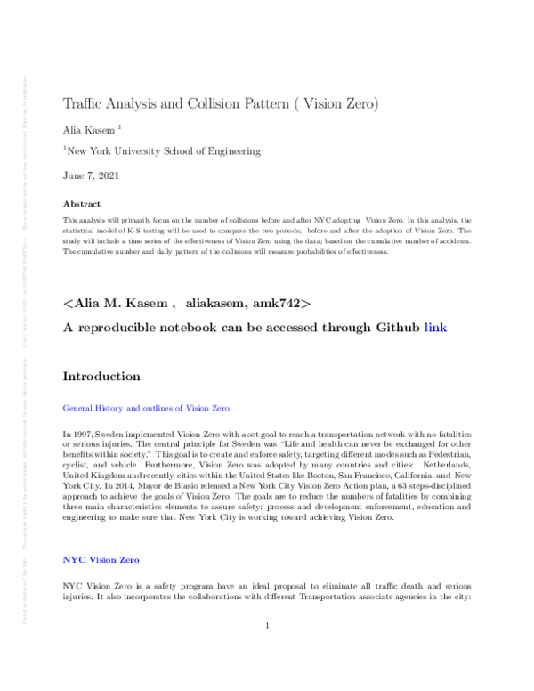 (PDF) Traffic Analysis and Collision Pattern ( Vision Zero) | Alia ...