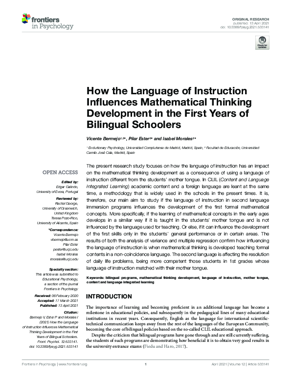 (PDF) How the Language of Instruction Influences Mathematical Thinking ...