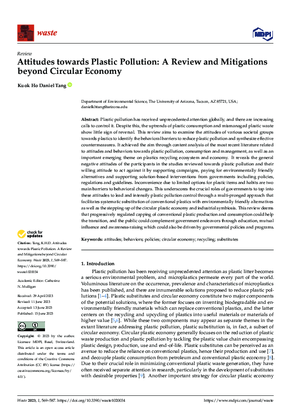 (PDF) Attitudes towards Plastic Pollution: A Review and Mitigations ...