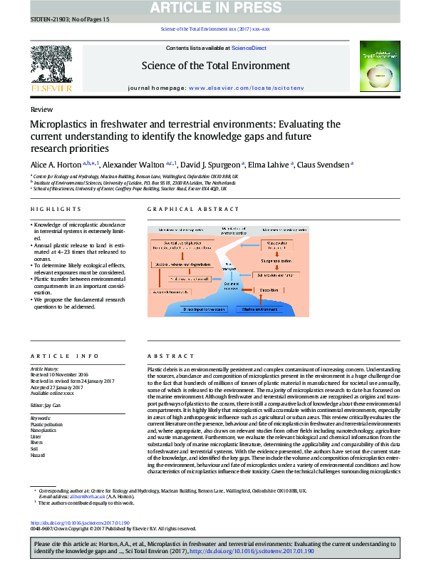 Pdf Microplastics In The Freshwater And Terrestrial Environments