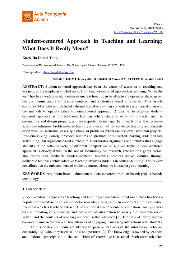 (PDF) Student-centered Approach in Teaching and Learning: What Does It ...
