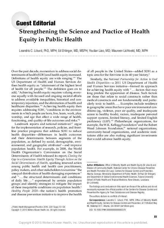 (PDF) Strengthening the Science and Practice of Health Equity in Public ...