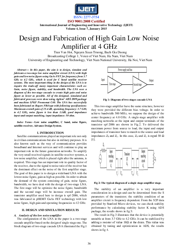 (PDF) Design and Fabrication of High Gain Low Noise Amplifier at 4 GHz