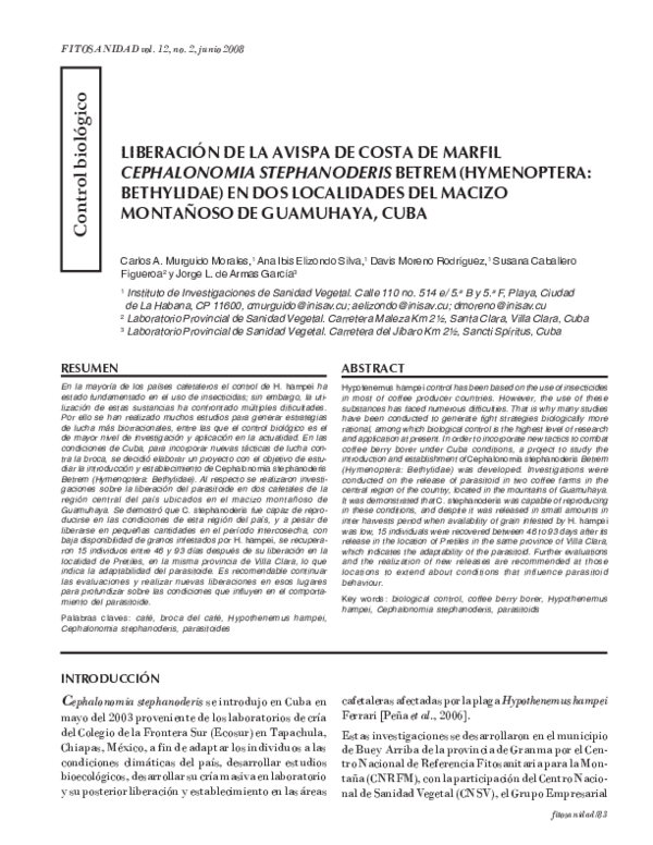 (PDF) Control biológico LIBERACIÓN DE LA AVISPA DE COSTA DE MARFIL ...