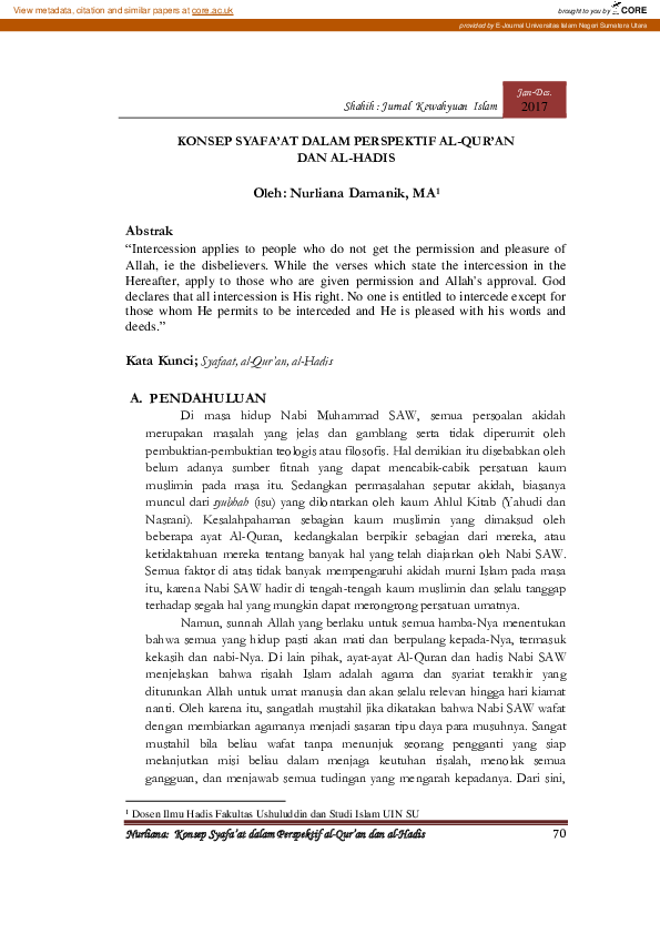 (PDF) Konsep Syafa’At Dalam Perspektif Al-Qur’An Dan Al-Hadis