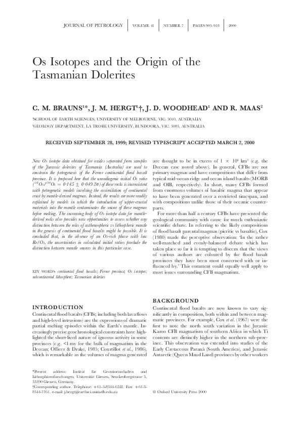 (PDF) Os Isotopes and the Origin of the Tasmanian Dolerites