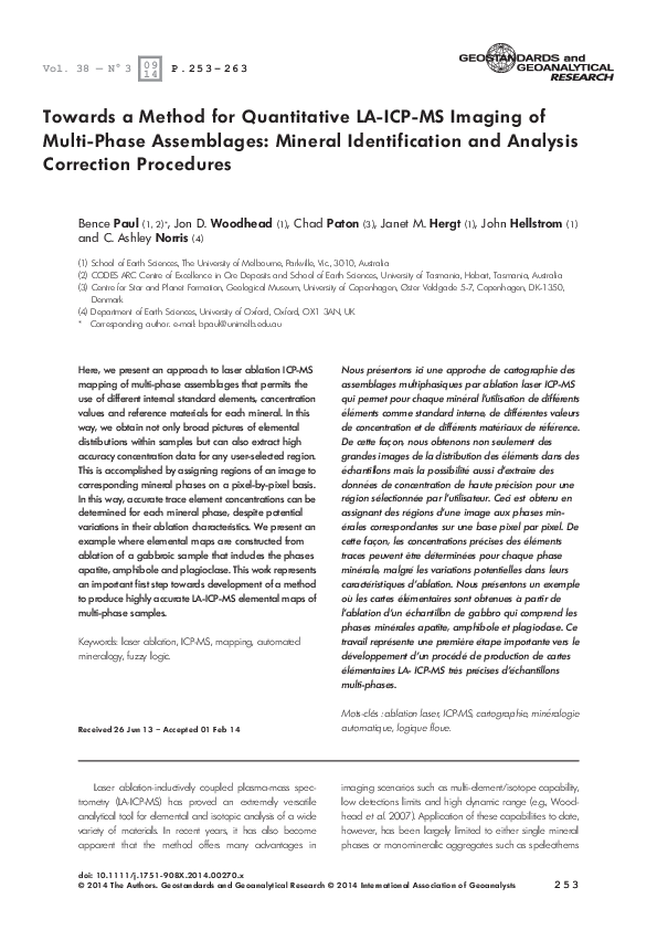 (PDF) Towards a Method for Quantitative LA-ICP-MS Imaging of Multi-Phase Assemblages: Mineral ...