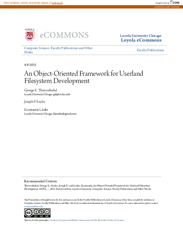 (PDF) An Object-Oriented Framework for Userland Filesystem Development