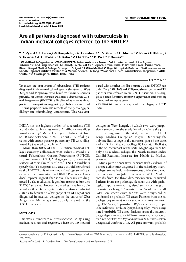 (PDF) Are all patients diagnosed with tuberculosis in Indian medical ...