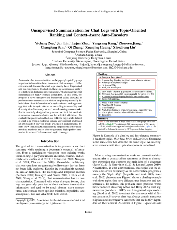 Pdf Unsupervised Summarization For Chat Logs With Topic Oriented Ranking And Context Aware
