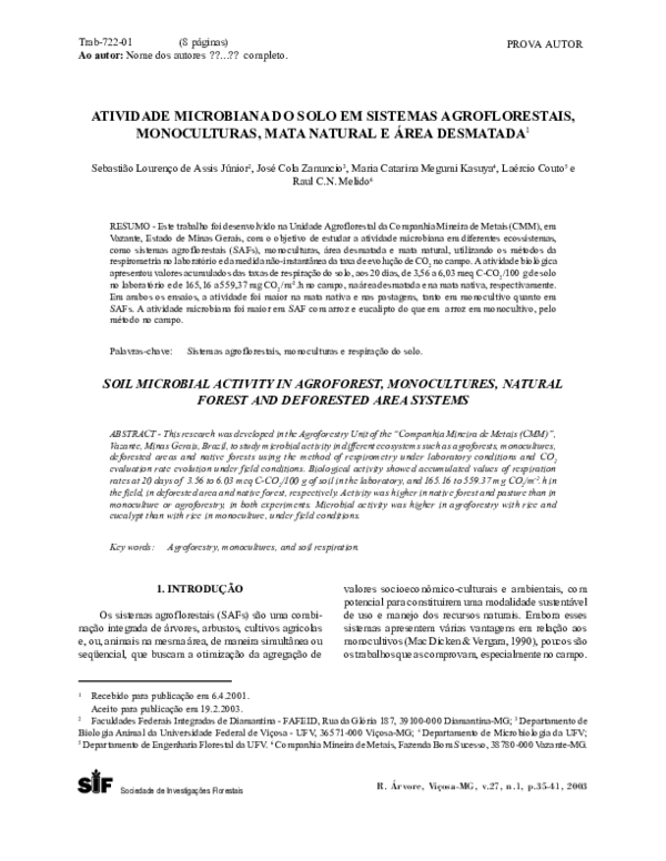 (PDF) Atividade microbiana do solo em sistemas agroflorestais ...