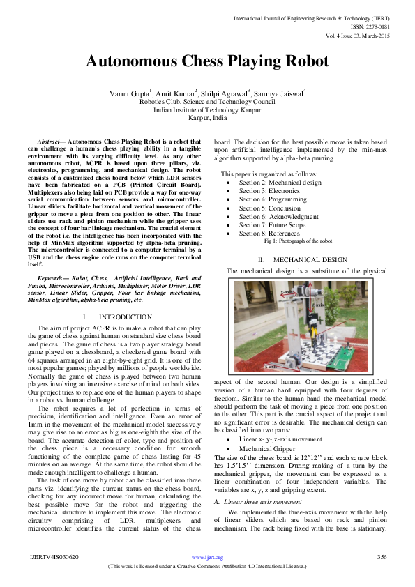(PDF) Autonomous Chess Playing Robot