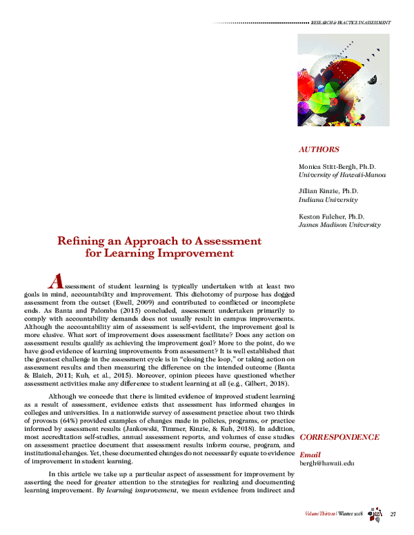 (PDF) Refining an Approach to Assessment for Learning Improvement