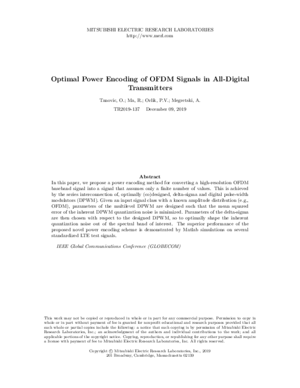 (PDF) Optimal Power Encoding of OFDM Signals in All-Digital Transmitters