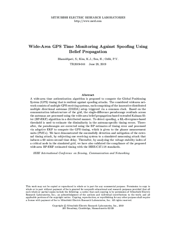 (PDF) Wide-Area GPS Time Monitoring Against Spoofing Using Belief Propagation | Philip Orlik ...