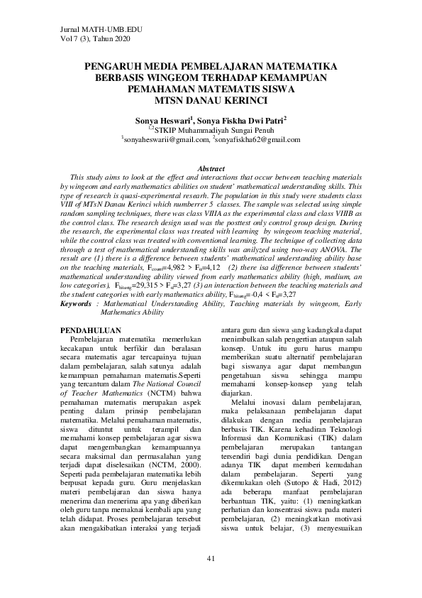 (PDF) Pengaruh Media Pembelajaran Matematika Berbasis Wingeom Terhadap Kemampuan Pemahaman ...