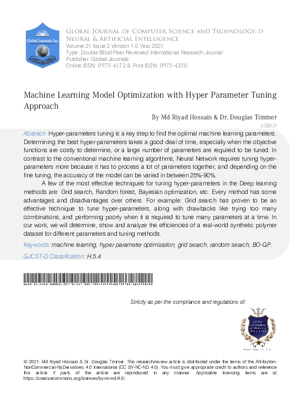(PDF) Machine Learning Model Optimization with Hyper Parameter Tuning Approach