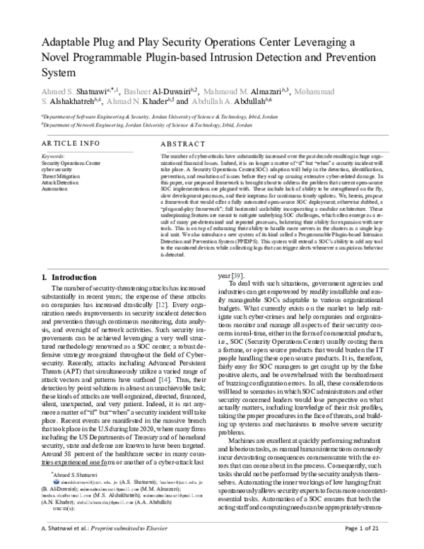 (PDF) Adaptable Plug and Play Security Operations Center Leveraging a ...